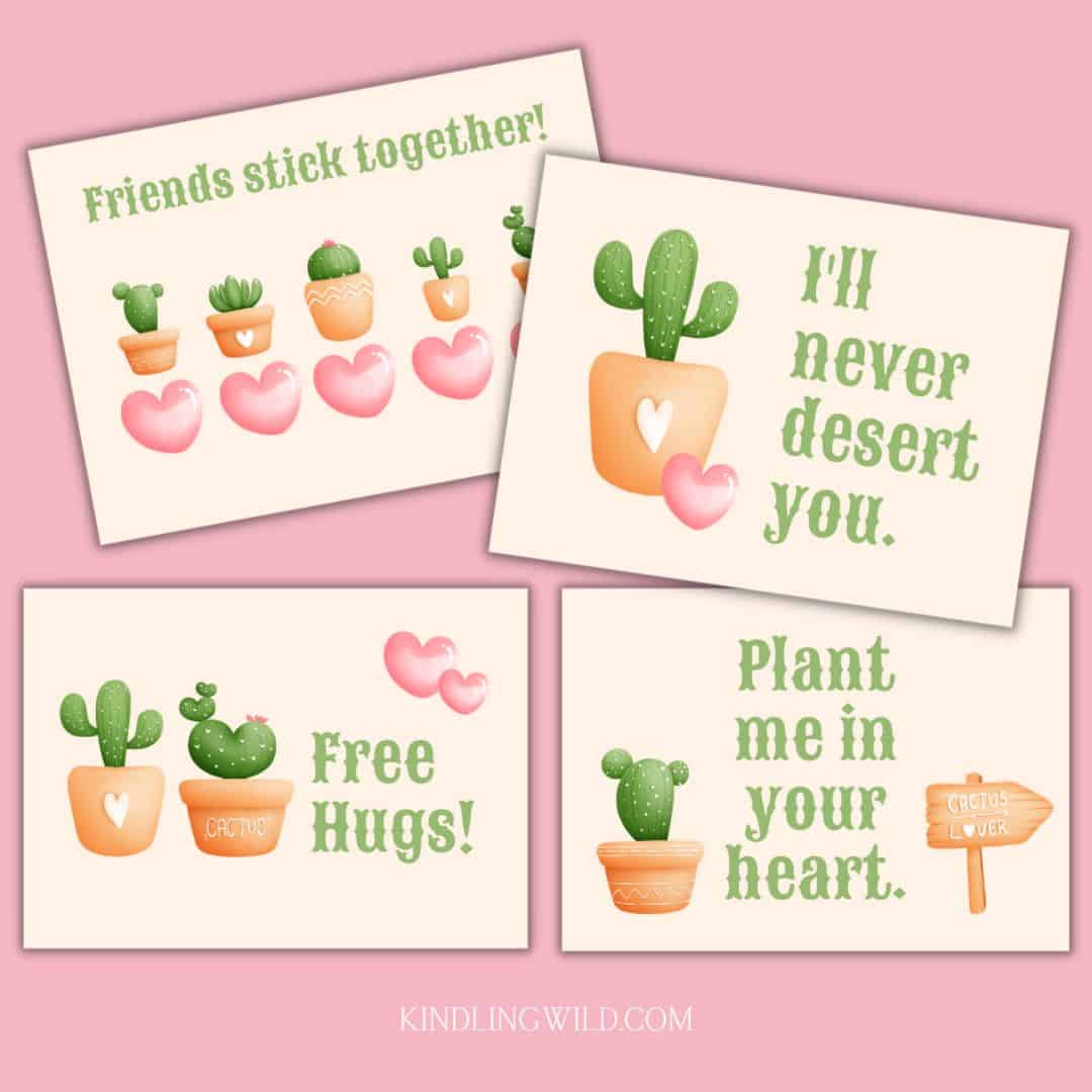 Friends Stick Together! Cute Funny Free Cactus Valentines - Kindling Wild
