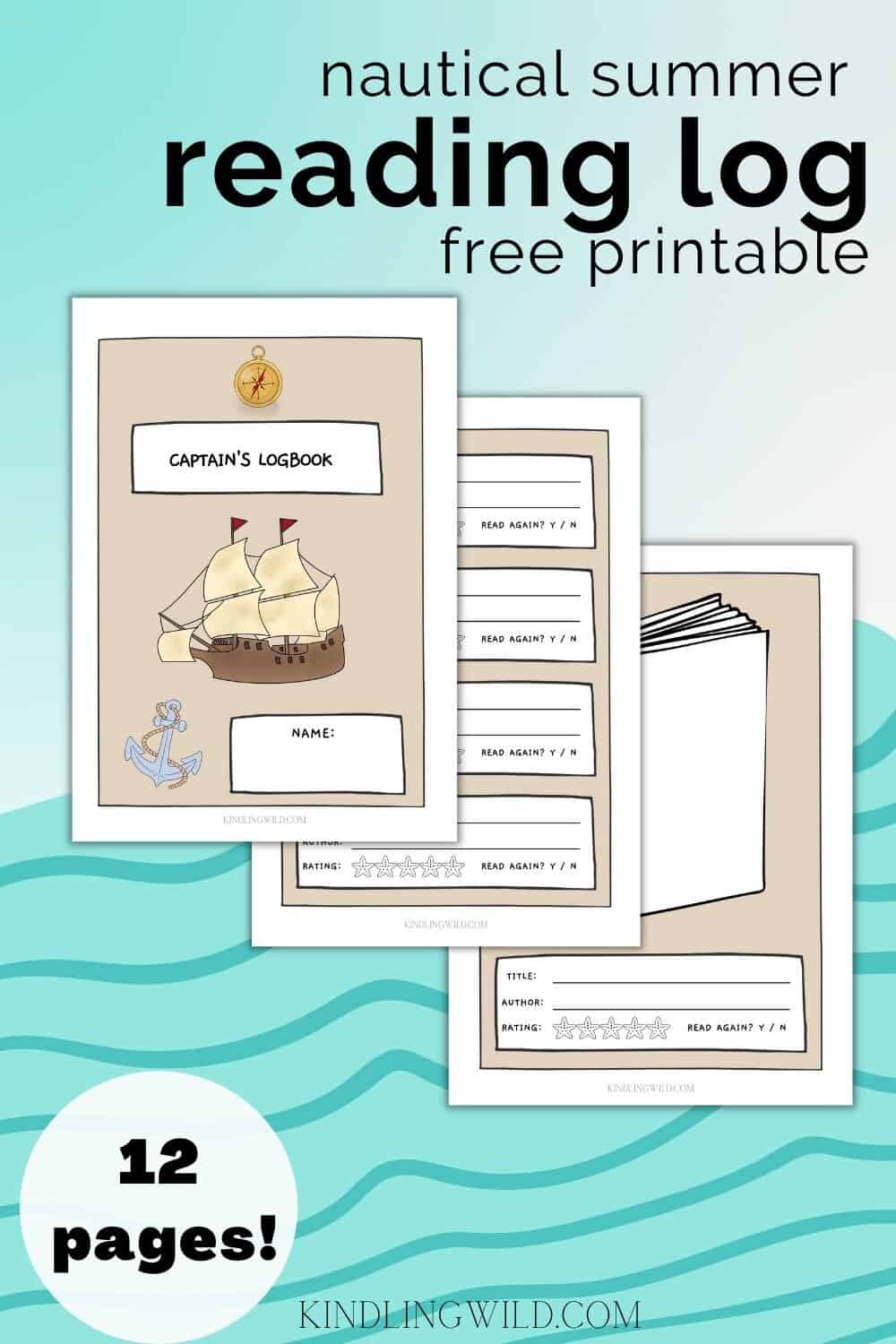FREE Summer Reading Log for Kids Nautical Theme - Kindling Wild