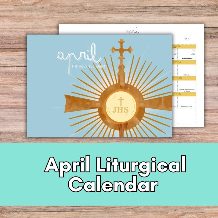 Free Minimalist Catholic Kids Calendar for April - Kindling Wild