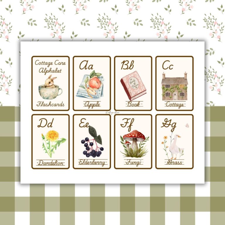 Free Cottage Core Quaint Alphabet Flashcards - Kindling Wild