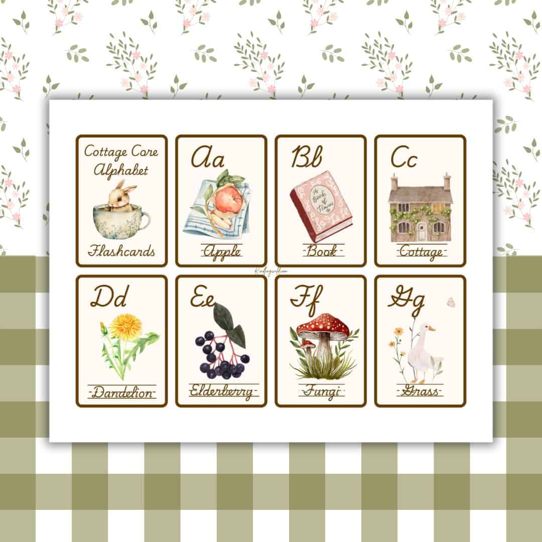 Free Cottage Core Quaint Alphabet Flashcards - Kindling Wild