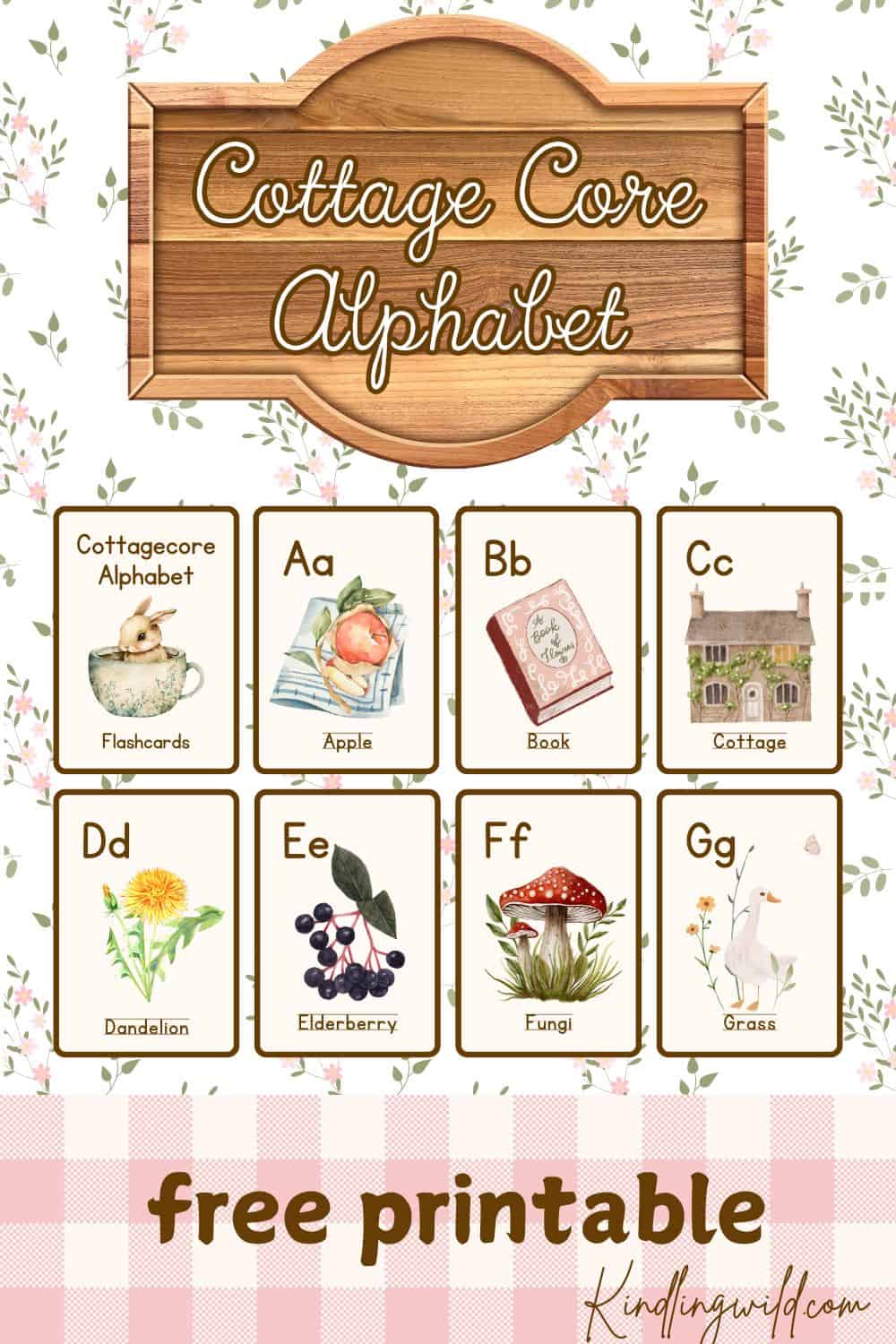 Free Cottage Core Quaint Alphabet Flashcards - Kindling Wild
