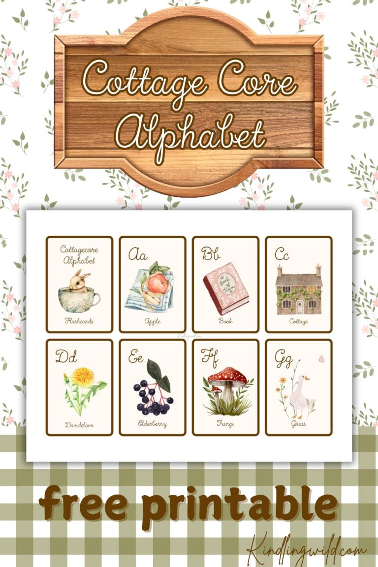 Free Cottage Core Quaint Alphabet Flashcards - Kindling Wild