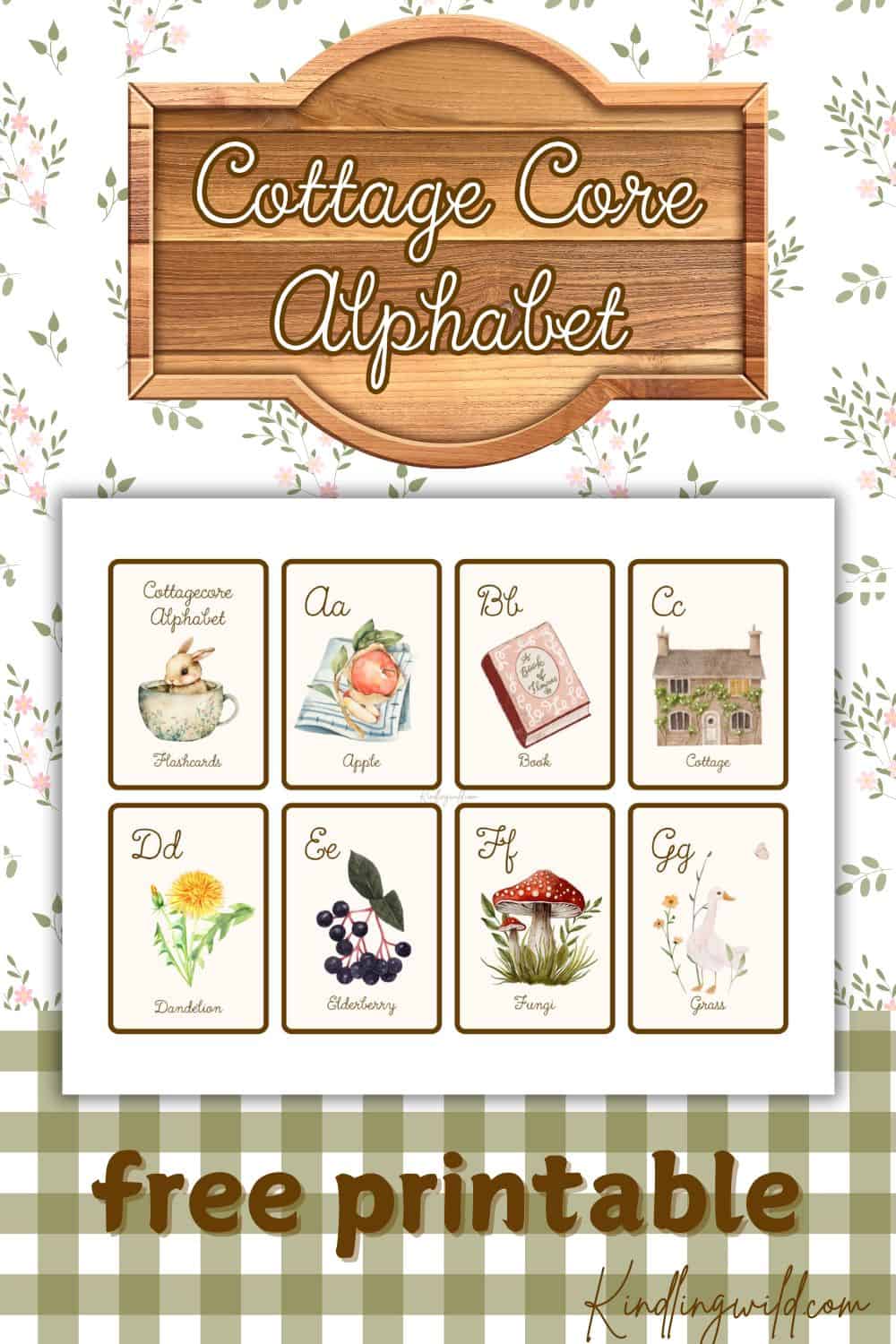 Free Cottage Core Quaint Alphabet Flashcards - Kindling Wild