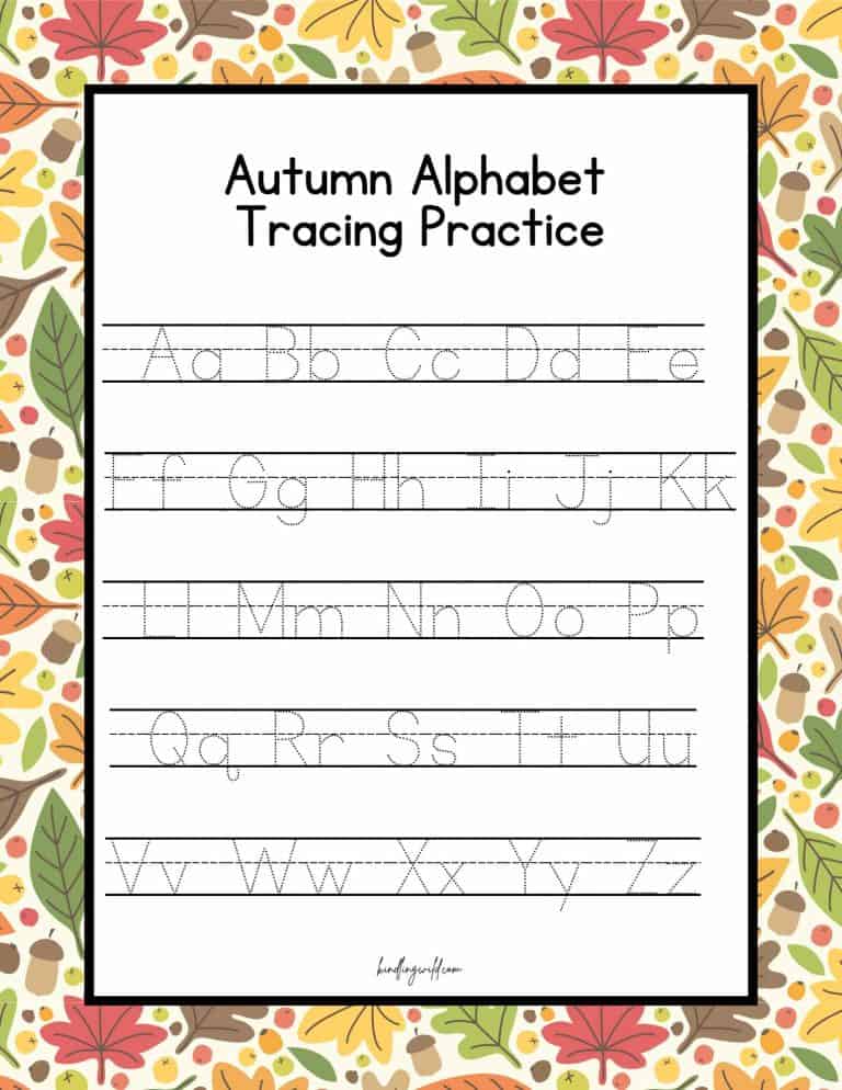 Free Autumn Alphabet Tracing Practice Printable - Kindling Wild