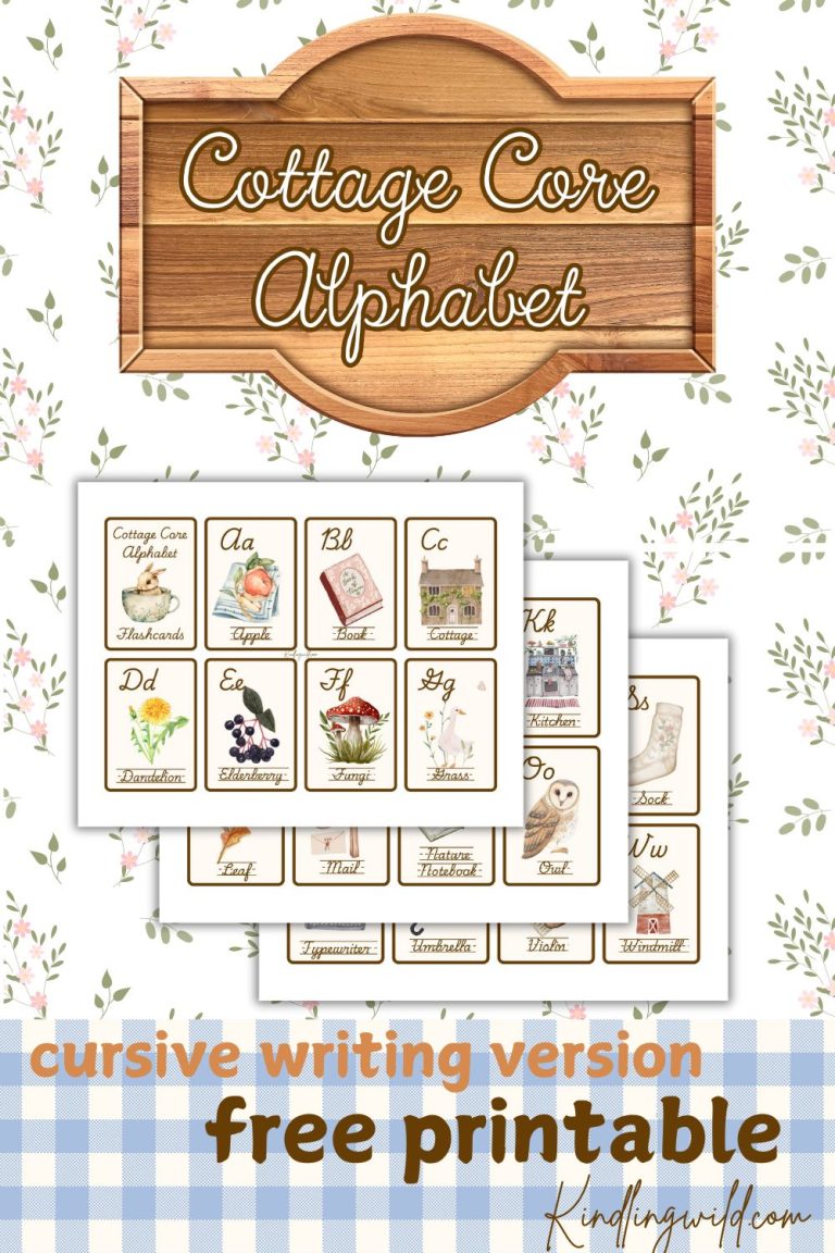 Free Cottage Core Quaint Alphabet Flashcards - Kindling Wild