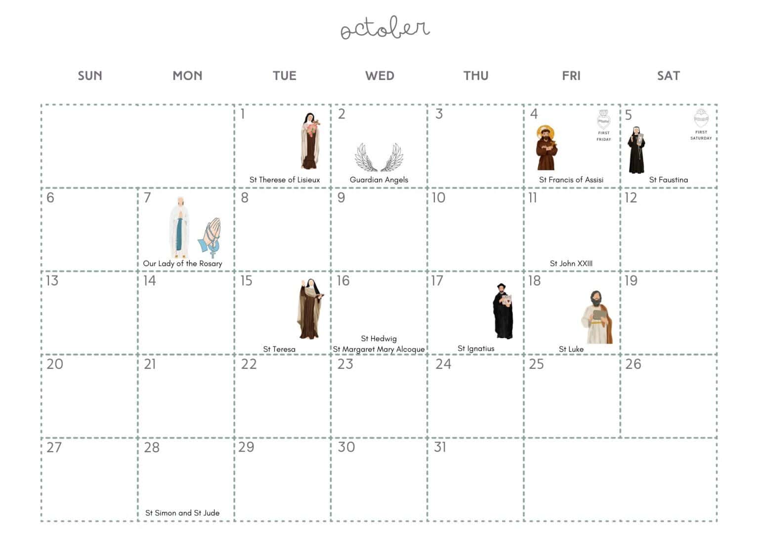 October Liturgical Calendar - Month of the Holy Rosary - Kindling Wild