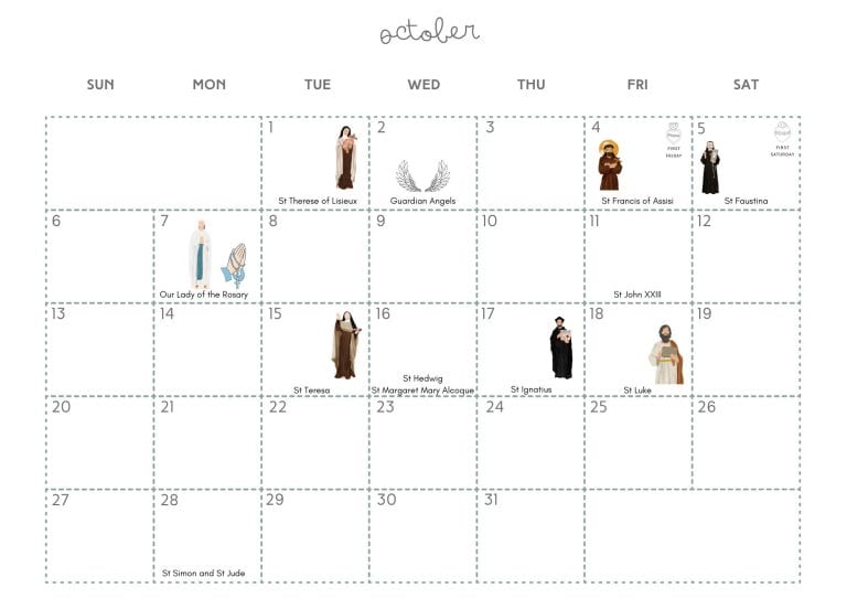 October Liturgical Calendar - Month of the Holy Rosary - Kindling Wild