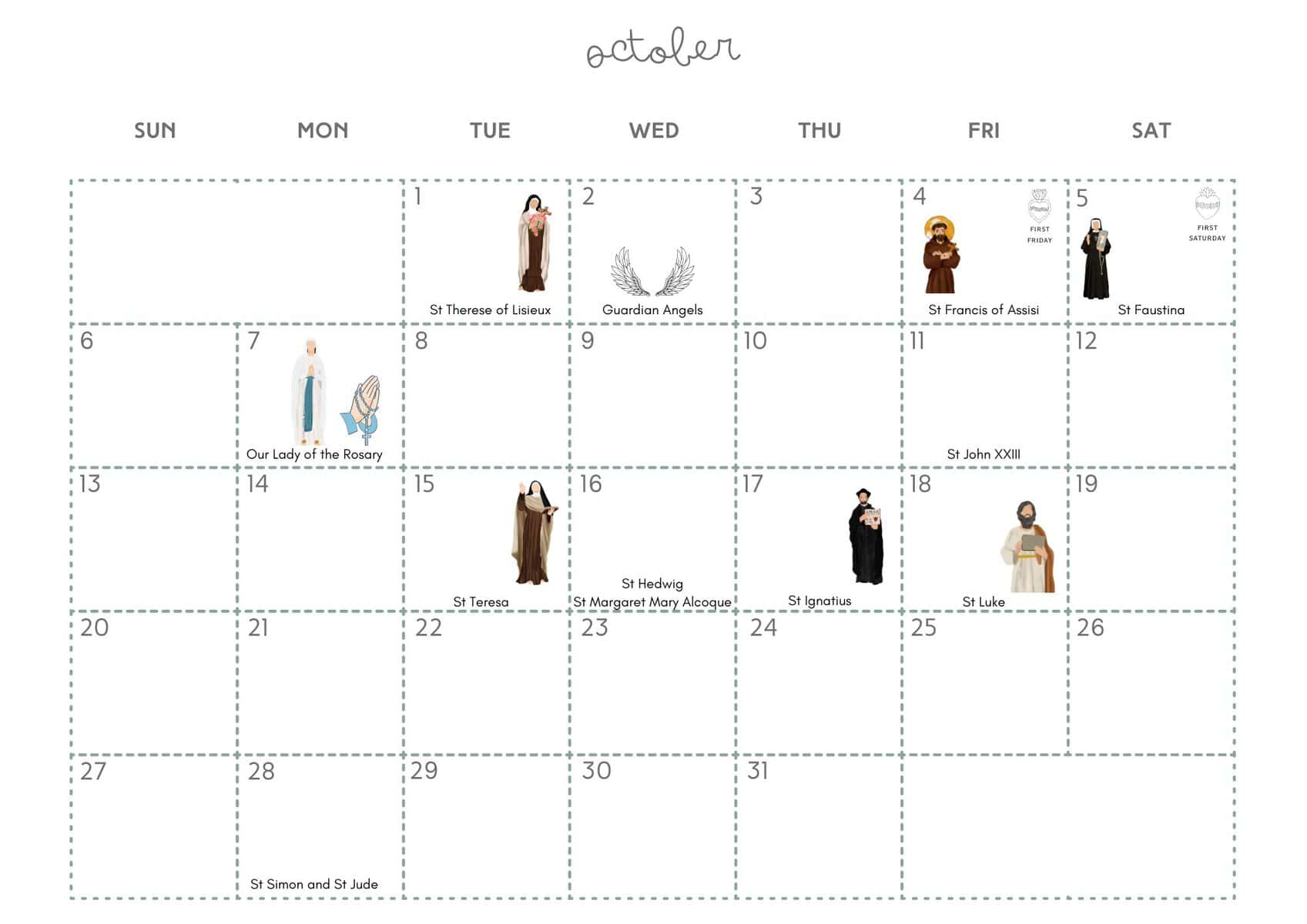 October Liturgical Calendar - Month of the Holy Rosary - Kindling Wild