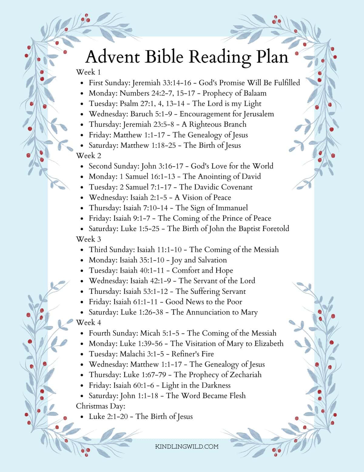 Best Advent Bible Reading Plan with free Printable - Kindling Wild
