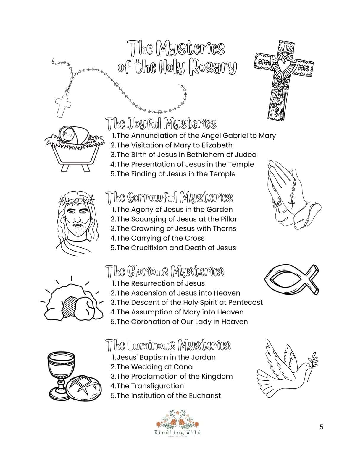 Free Rosary Colouring Pages - Kindling Wild