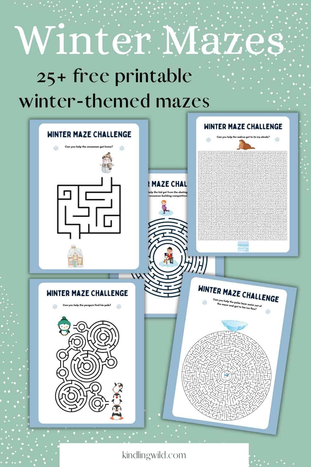 Free Winter Maze Worksheet Bundle - Kindling Wild
