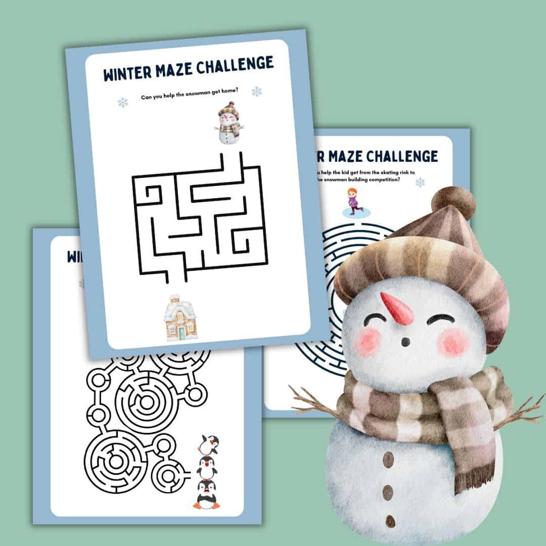 Free Winter Maze Worksheet Bundle - Kindling Wild