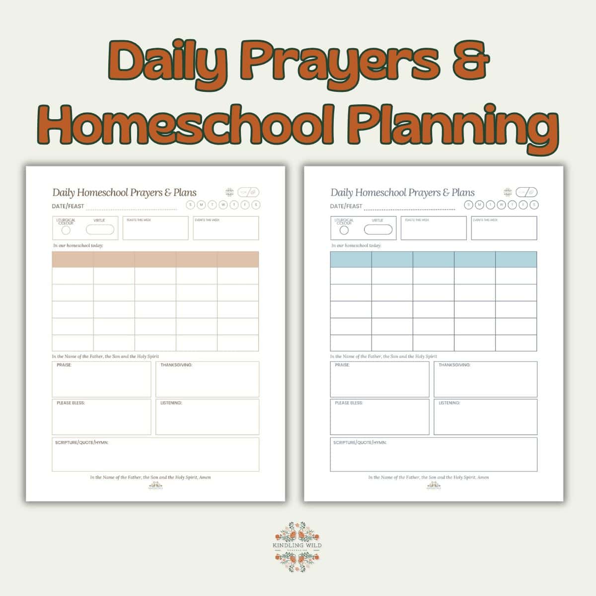 Free Simple Daily Homeschool Prayer Planner Pages - Kindling Wild